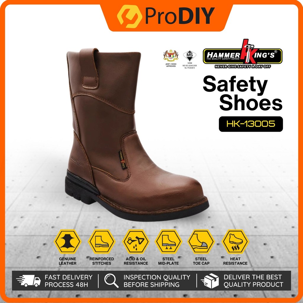 HAMMER KING'S HK-13005 Safety Shoes Steel Toe Cap High Cut Boot Working Shoes Safety Kasut ...