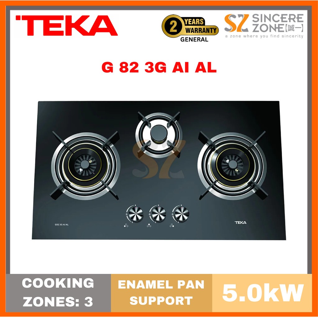 TEKA G 82 3G AI AL Gas on Glass Built In Hob 2TR 3 BURNER 5KW 80CM ...