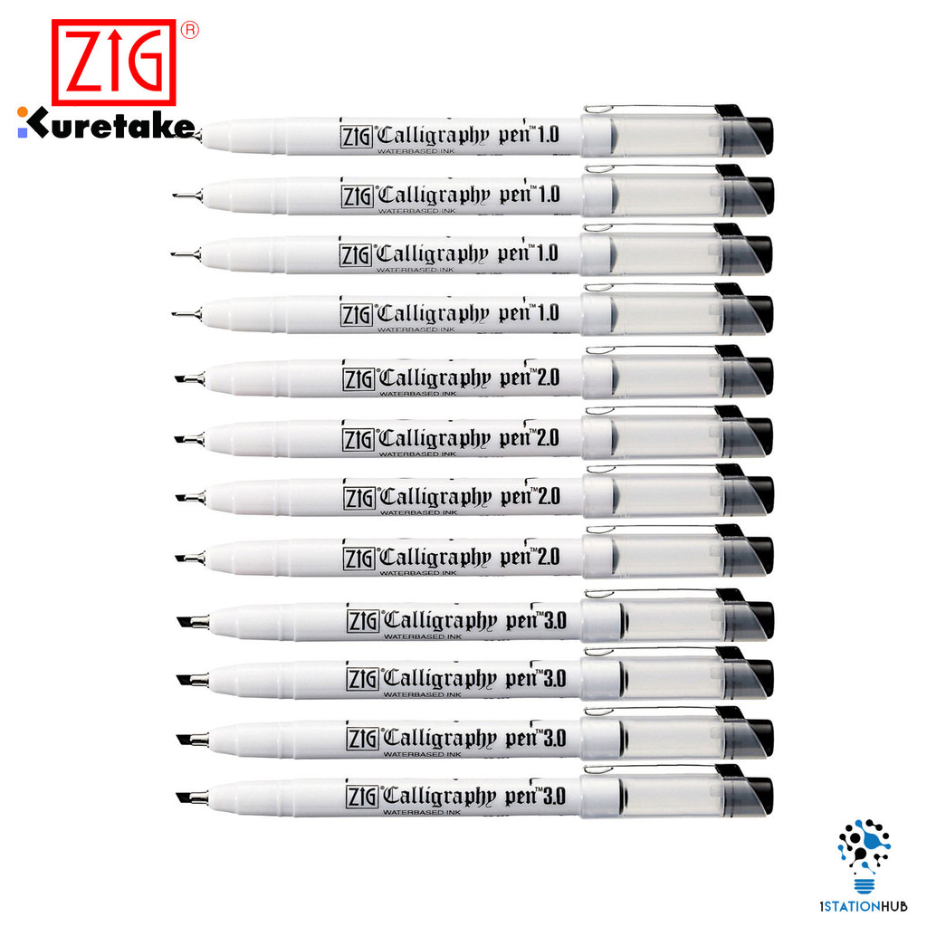 12pcs Zig Kuretake Calligraphy Pen | Oblique Tip | Arabic Khat Hand ...