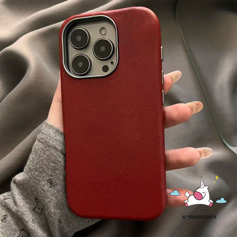 Luxury Simple Wine Red Solid Color Case Compatible for IPhone 16 12 13 ...