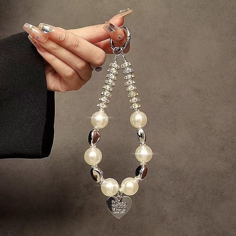 Luxury Pearl Crystal Bead Key Chains Charm Rhinestone Lanyard for ...