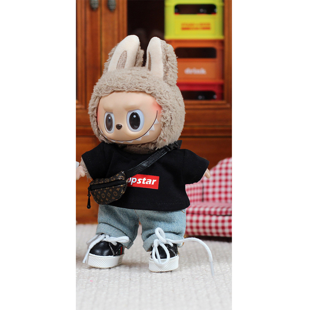 For 17cm Labubu Outfit Clothes Doll Clothes Pink Plush Coat Set Dolls ...