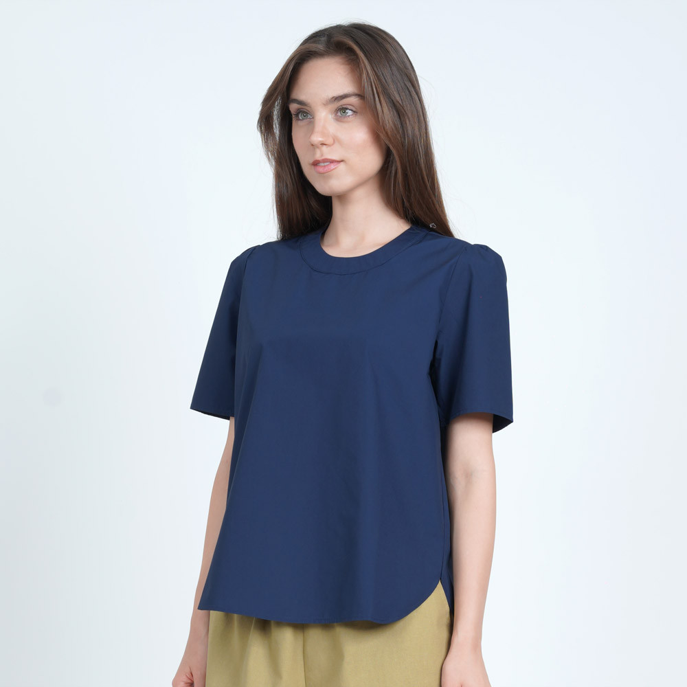 Nicole Round Neckline, Short Sleeve Blouse with Uneven Hemline (3 Color ...