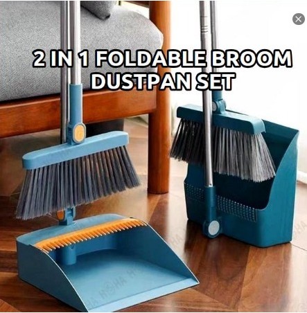 2 in 1 Rotatable Foldable Sweeper Broom Dustpan Set Tangle Hair Outdoor Broom Set Penyapu ...