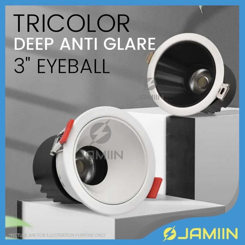 TRICOLOR Anti Glare COB Eyeball Recessed Spotlight 12W Downlight Home ...