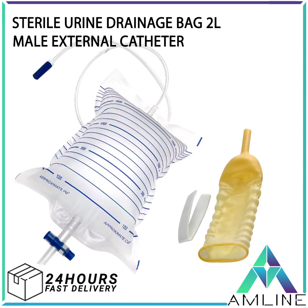 Urine Bag 2L (2000ML) Single Use T-Valve Outlet Male External Catheter ...
