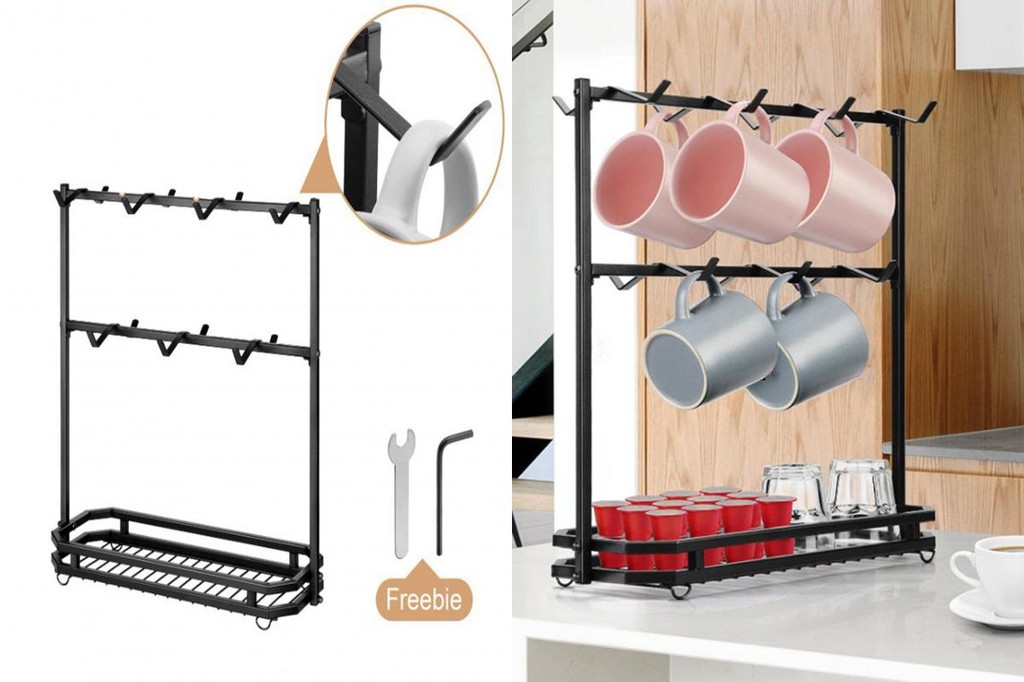 {Newcat} Compact Mug Stand for Kitchen Space-saving Mug Rack 2 Tier ...