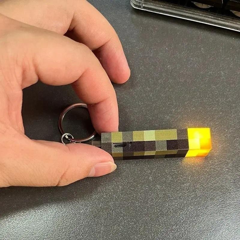 Minecraft Torch Keychain Backpack Pendant Decoration Light Glowing Game ...