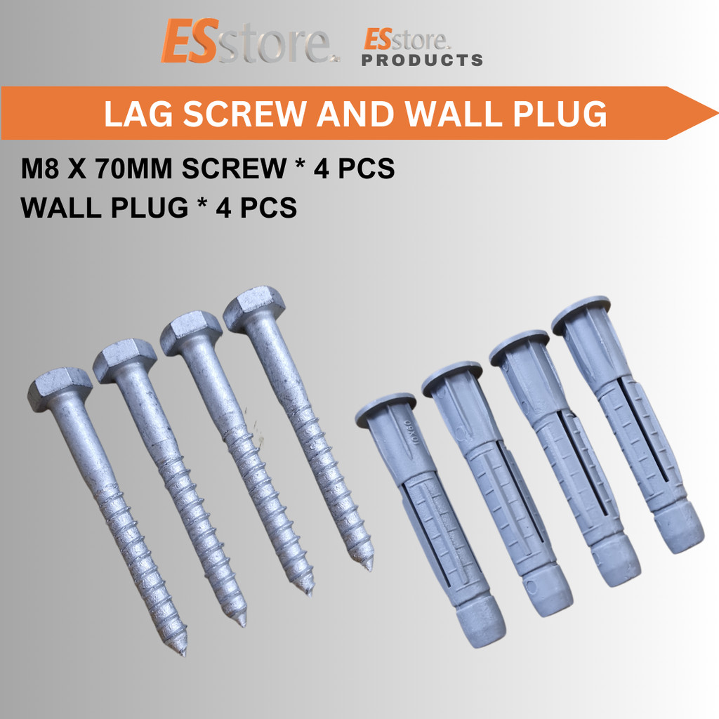 M8 X 70MM QUALITY BEST LAG SCREW AND WALL PLUG PACK/SKREW PACK+ PLAK ...