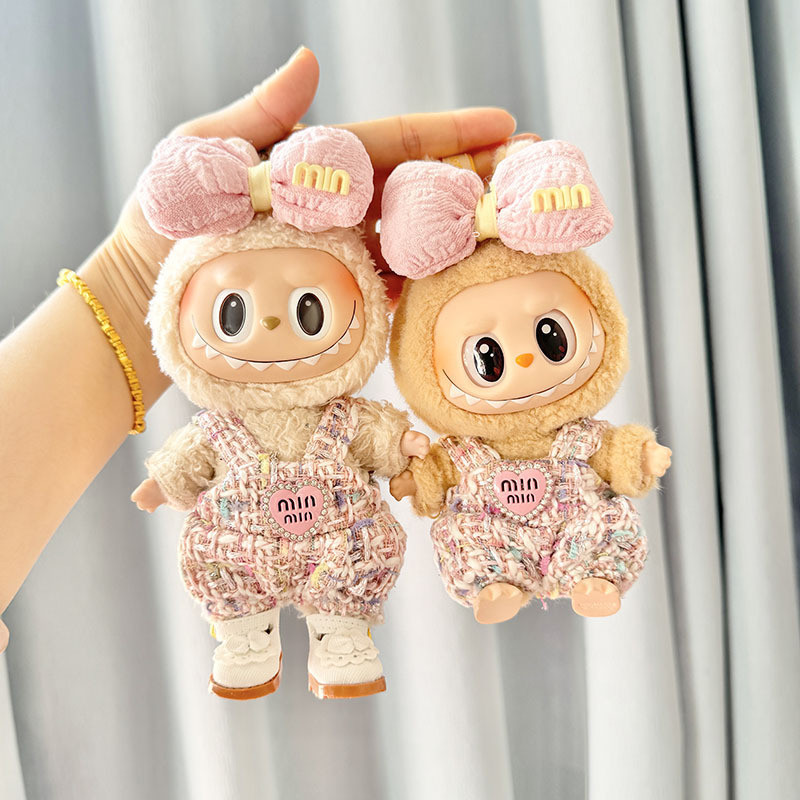 Labubu Version 2 Clothes Set Pink Plaid Jumpsuit for Labubu Have A Seat ...