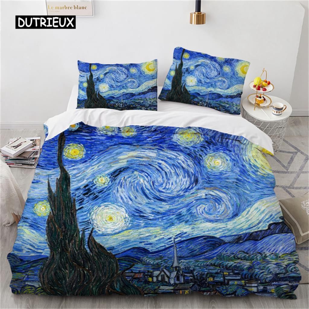 Duvet Starry Night Van Gogh Oil Painting Bedding Set Polyester ...