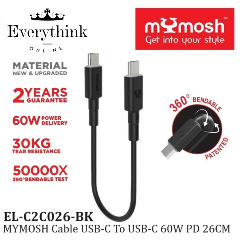 MYMOSH EL-C2C026-BK CABLE TYPE C USB-C TO USB-C 26CM/SUPPORT 60W PD ...