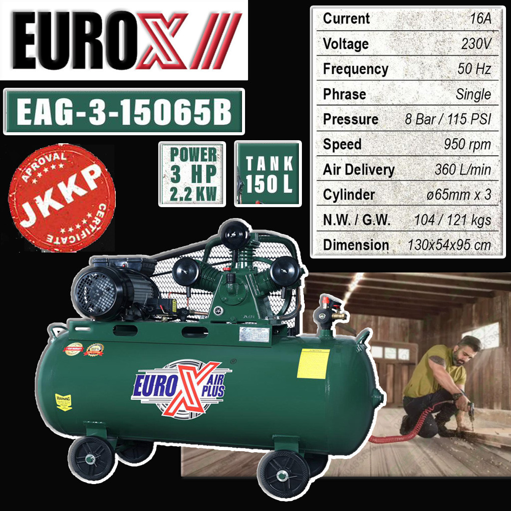 EUROX AIR PLUS AIR COMPRESSOR 3HP/150L /EAG-3-15065B - Heavy Duty with JKKP Cert | Shopee Malaysia