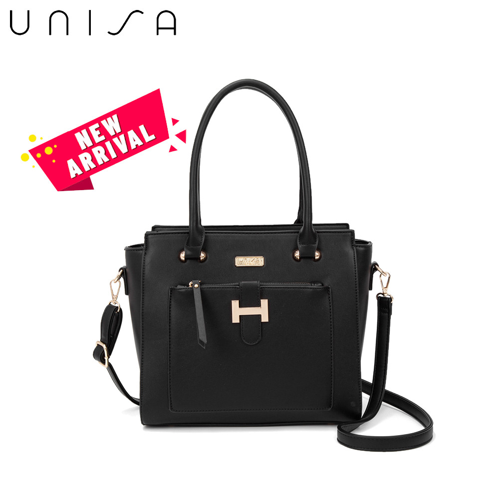 UNISA Faux Leather Convertible Tote With Front Pocket (Black/Grey ...