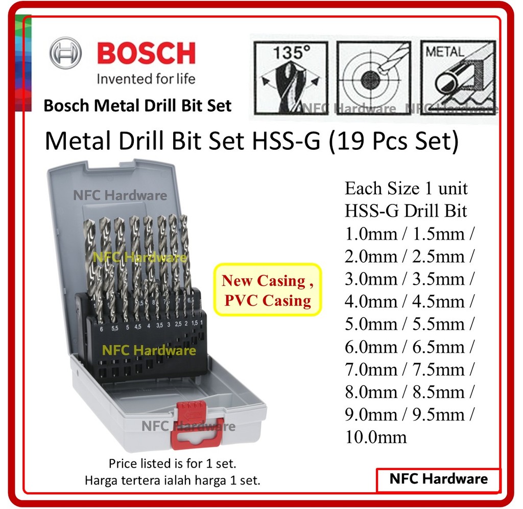 BOSCH Metal Drill Bit Set HSS-G (19 Pcs Set) | Shopee Malaysia