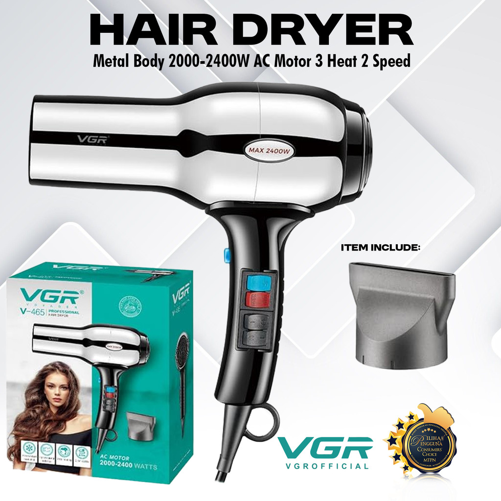 VGR V-465 Metal Body Professional Salon Series Hair Dryer 2000-2400W AC ...