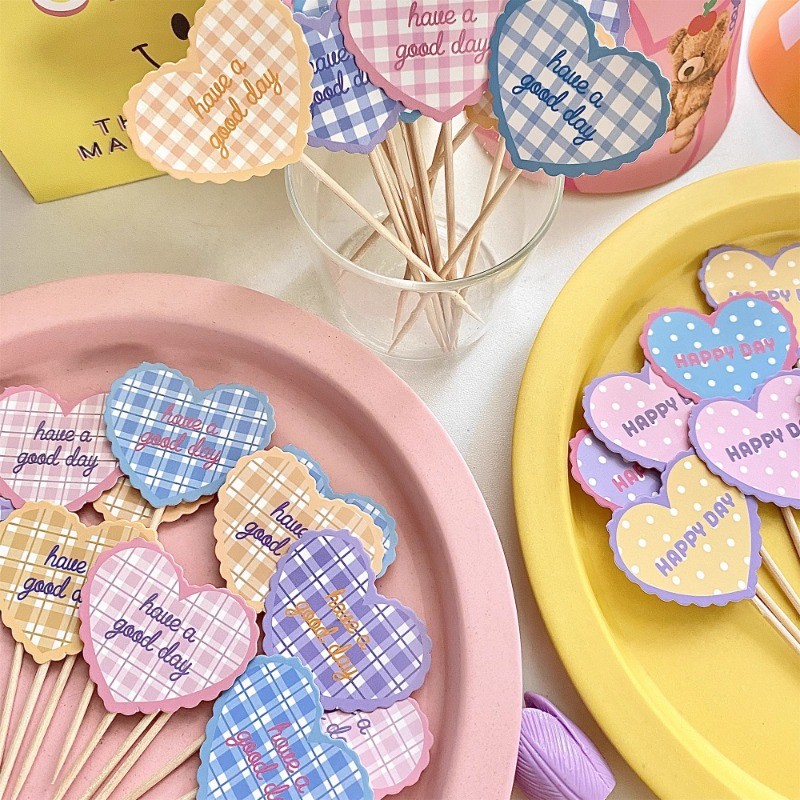 6pcs 520 Valentine's Day Korean Style Cake Decoration Plugin Colorful ...