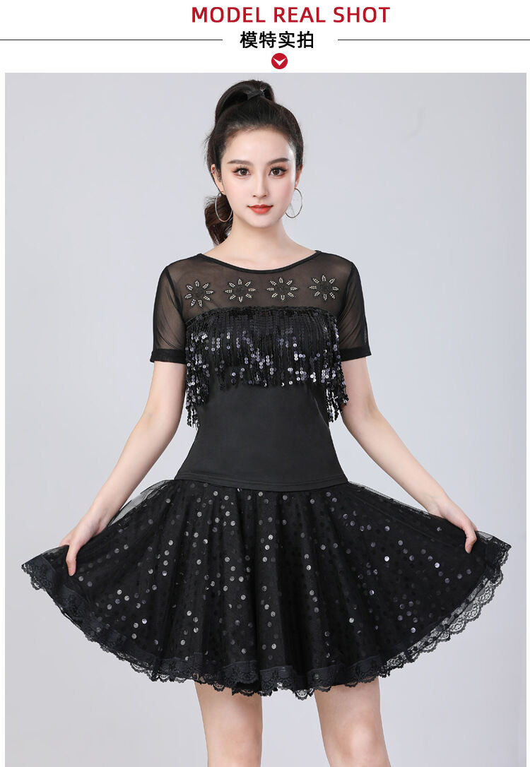 Square dance costume new half-length skirt with sequins three-step ...