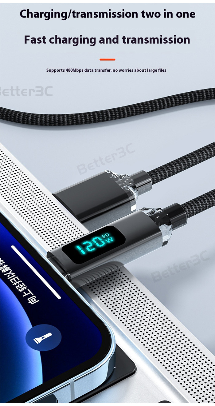 Dual Type C 120W super fast charging Cable With LED digital display ...