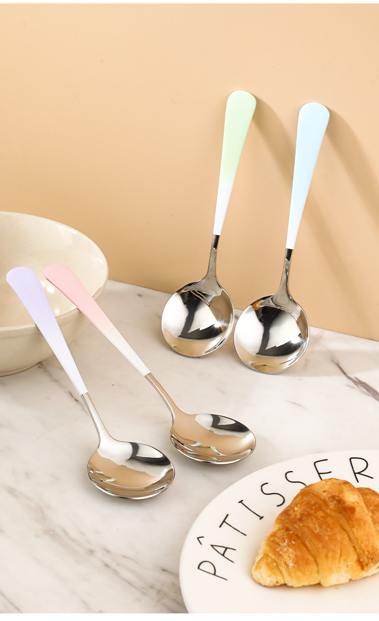 High aesthetic 304 stainless steel spoon with widened handle and ...