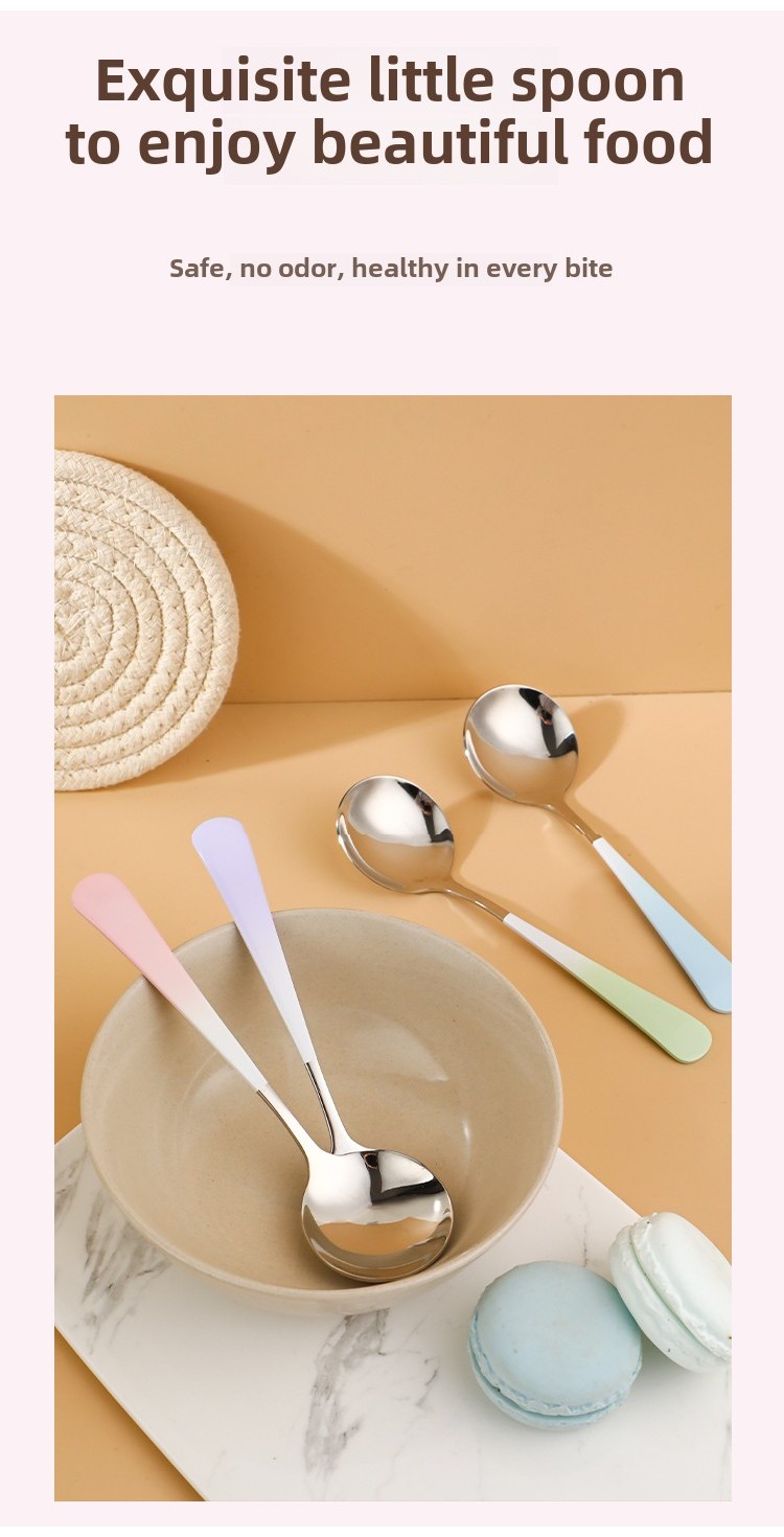 High aesthetic 304 stainless steel spoon with widened handle and ...