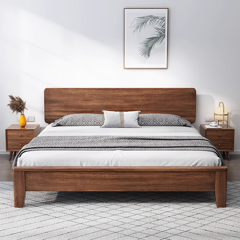 Nordic Walnut 1.8-Meter Double Master Bedroom Wedding Solid Wood Simple ...