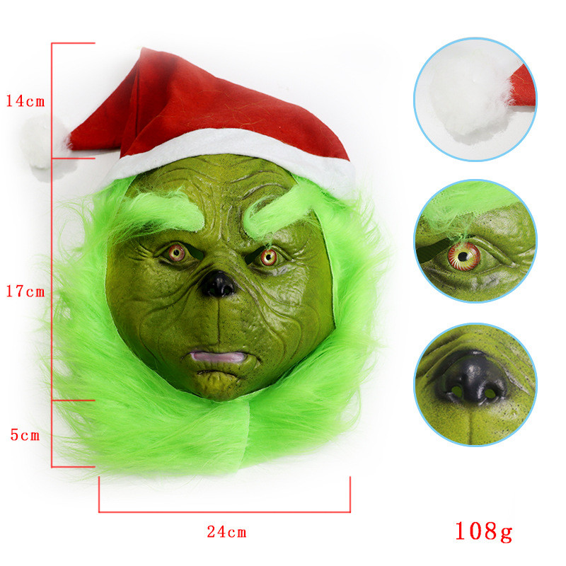 Anime Green Attire Grinch Mask Cosplay Santa Cos Halloween Claus Mask ...