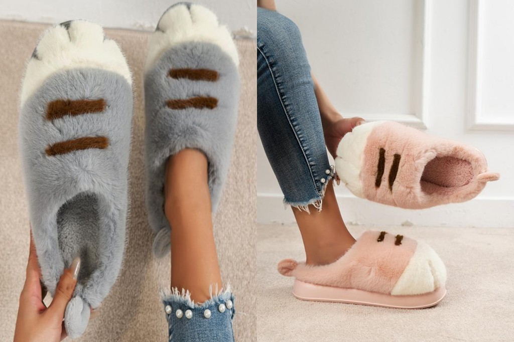 Fairystore| Indoor and Outdoor Cat Slippers Cat Slippers Cozy Cartoon ...