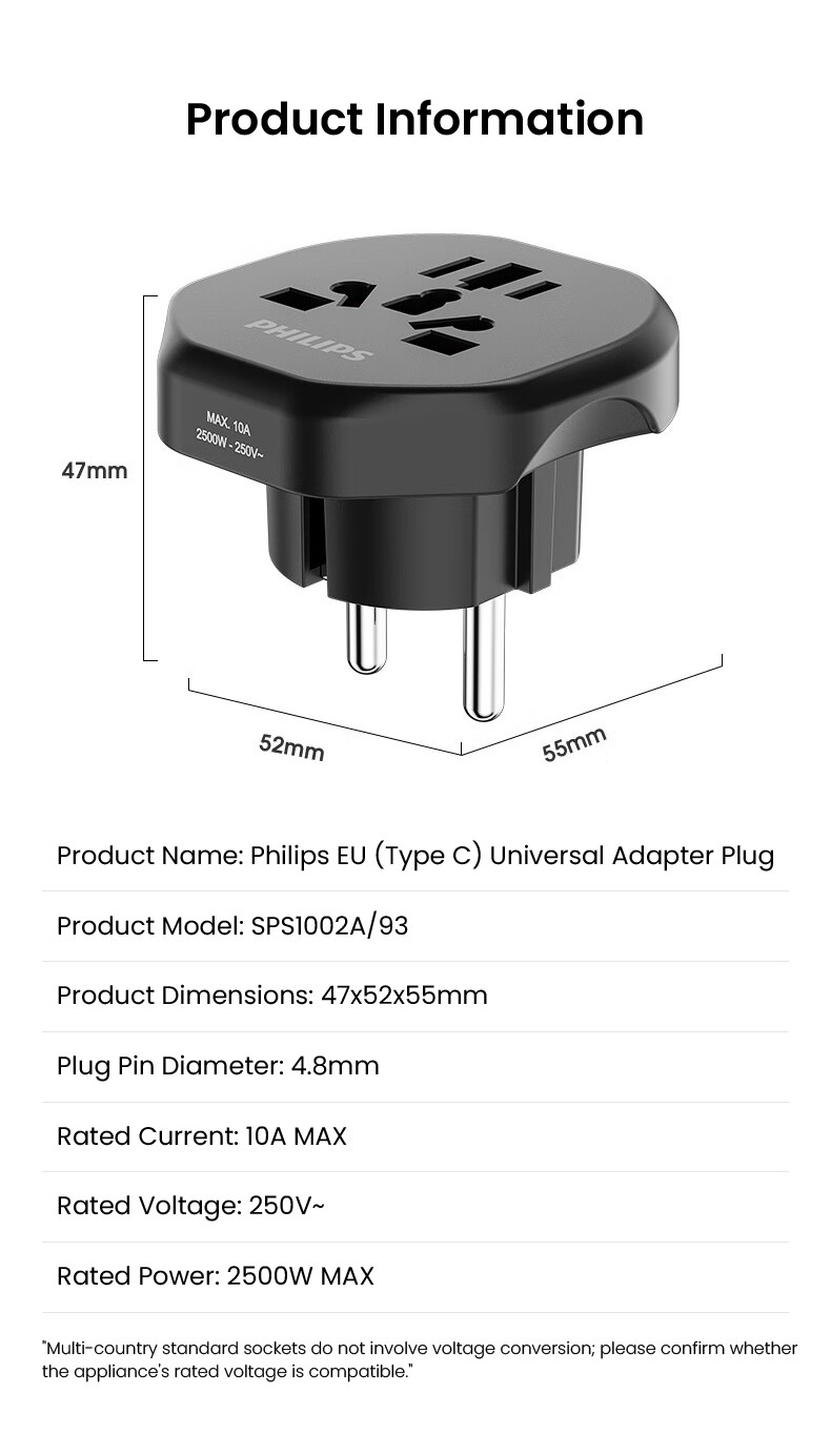 Philips Power Adapter Plug UK/US/Europe Multi-country Plug Conversion ...