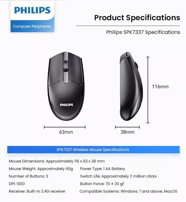 Philips SPK7337 2.4G Wireless Mouse AA Battery | Shopee Malaysia