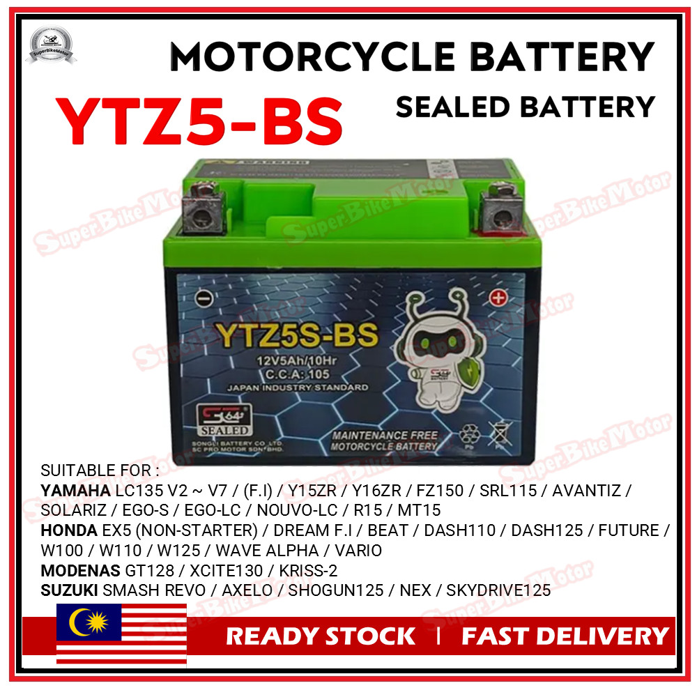 YTZ5S-BS SC64 Motorcycle SEALED Battery / Motorcycle Maintenance Free ...
