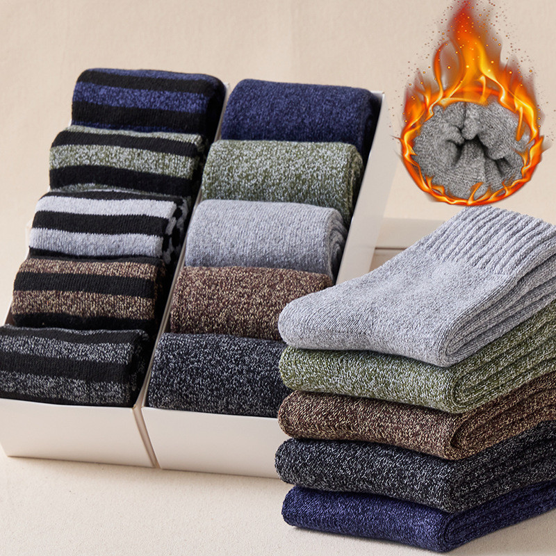 Autumn Winter Plush Thicked Warm Socks - Men's Woolen Hoop Mid Tube ...
