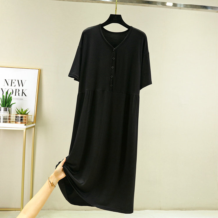 Women Shift Dress Girls Dresses Summer Modal Cotton Button V neck Dress ...