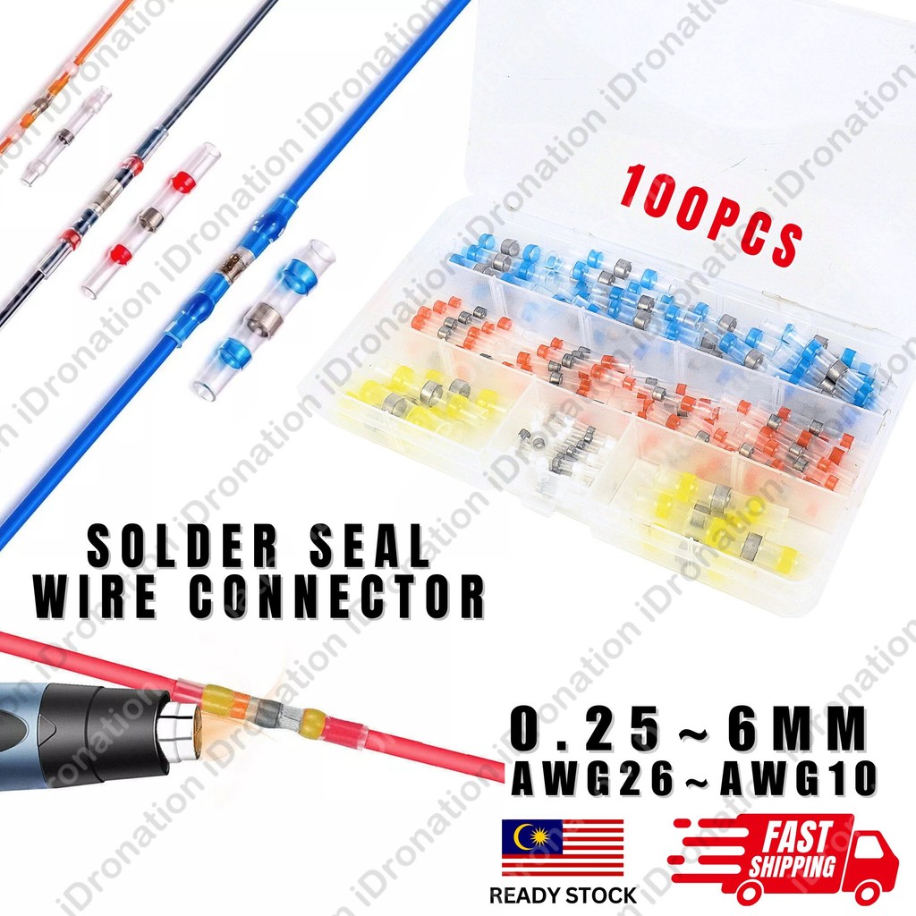 100pcs Heat Shrink Solder Seal Cable Wire Connector Lug Terminals ...