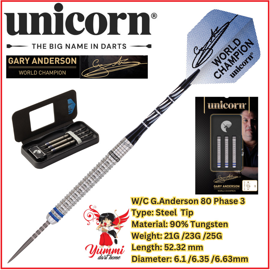 Unicorn Steel Tip Dart - World Champion Gary Anderson Phase 3 (21G 23G ...