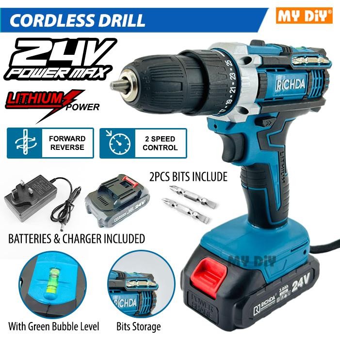 RICHDA 24V 2 SPEED CORDLESS DRILL WITH BATTERY AND CHARGER / Gerudi ...