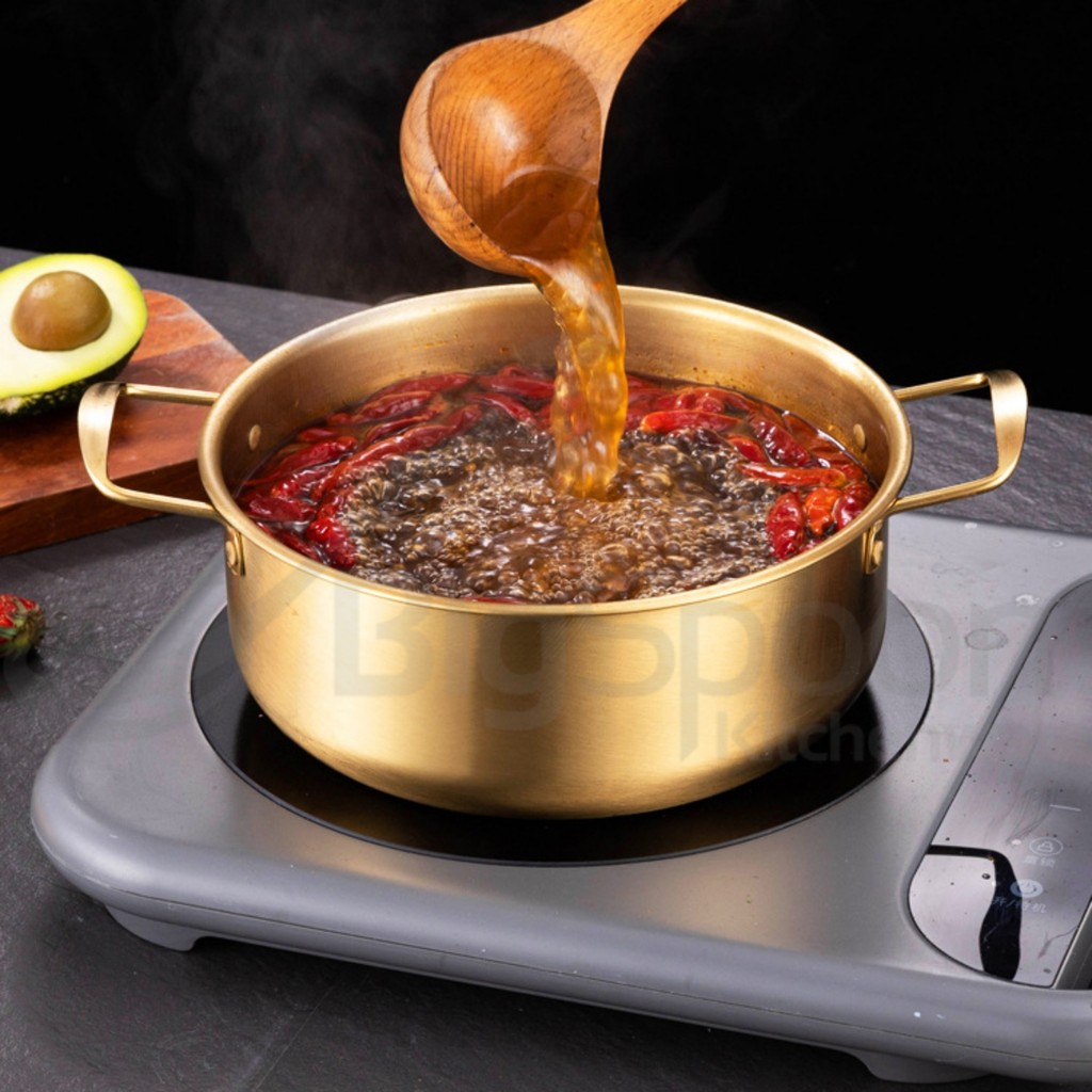 BIGSPOON Korean Style Gold Noodle Pot With Handle Soup Cooking Pot ...