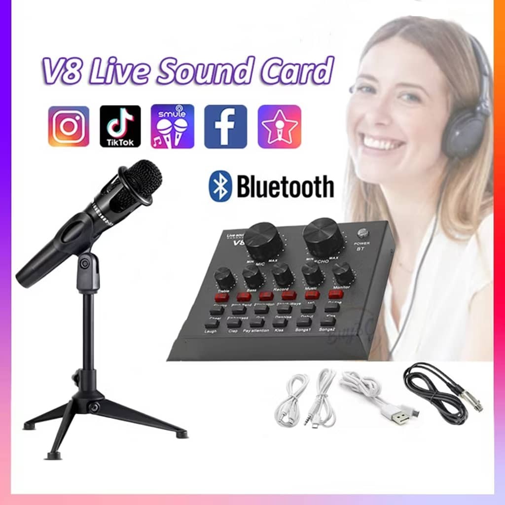 V8 Sound Card Microphone Sound Mixer Sound Card Audio Mixing Console ...