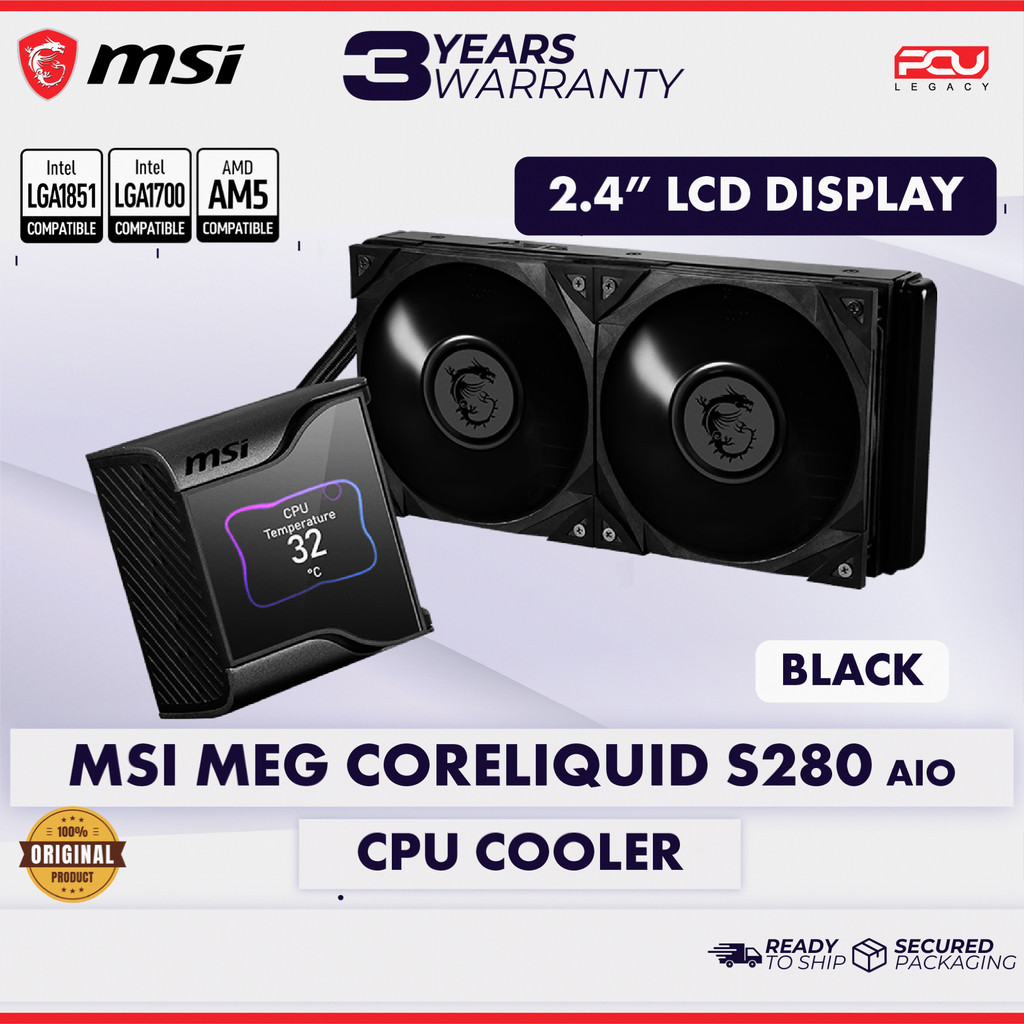 MSI MEG CORELIQUID S280 280MM AIO CPU COOLER WITH 2.4" IPS DISPLAY (3 ...