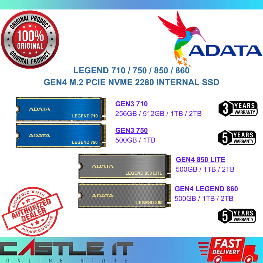 Adata LEGEND 710 / 750 / 850 860 LITE 500GB 256GB 512GB 1TB 2TB GEN4 M ...