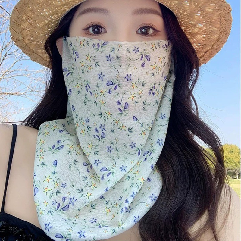 Flower Pattern Face Mask - Neck Protection, Breathable, Anti-UV ...