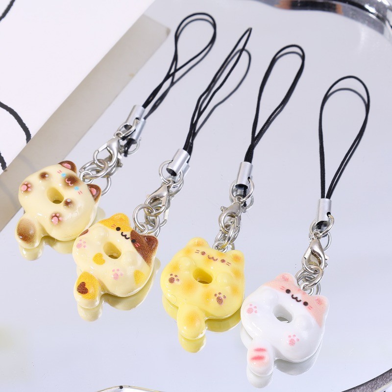 [ Featured ] Cute Cat Donut Phone Charm - Lanyard Keychain Pendant ...