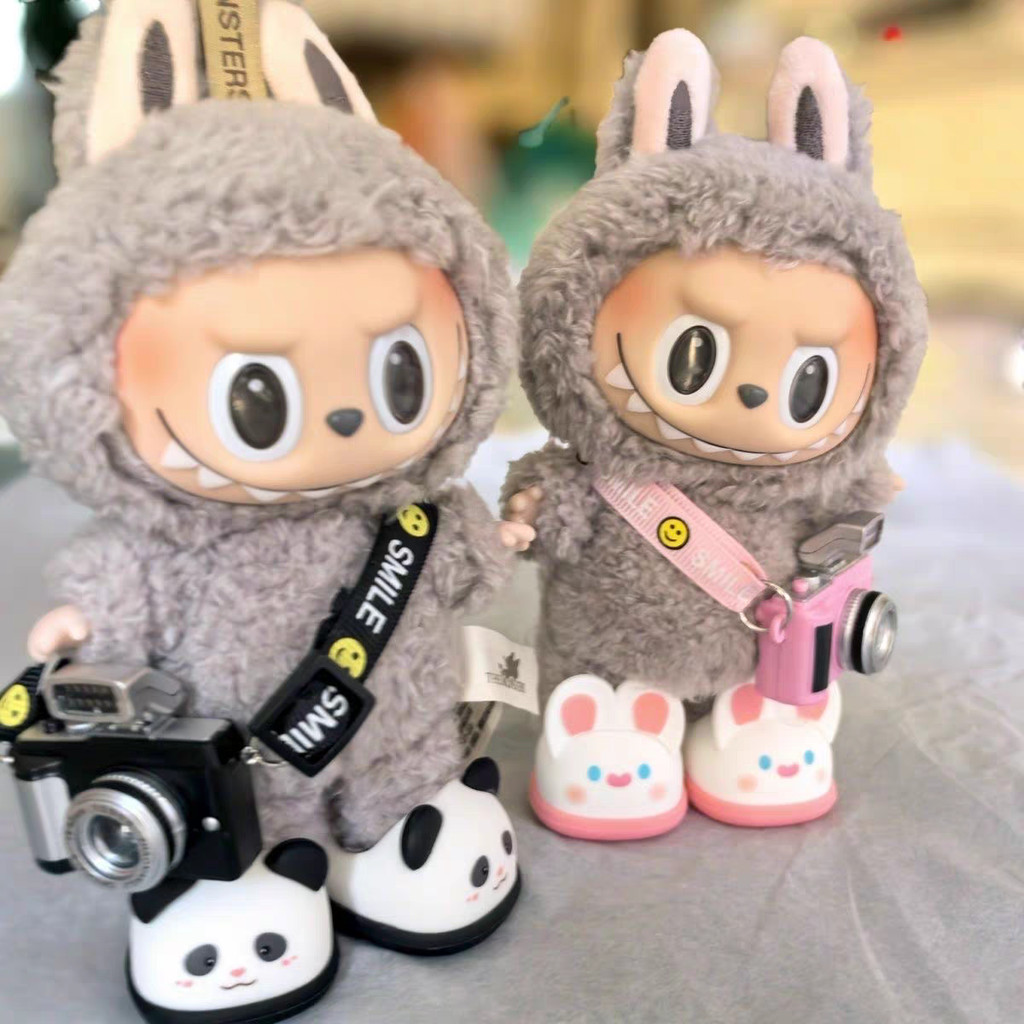 For 17cm Mini Labubu Macaron Vinyl Doll Cartoon Rubber Slippers Shark ...