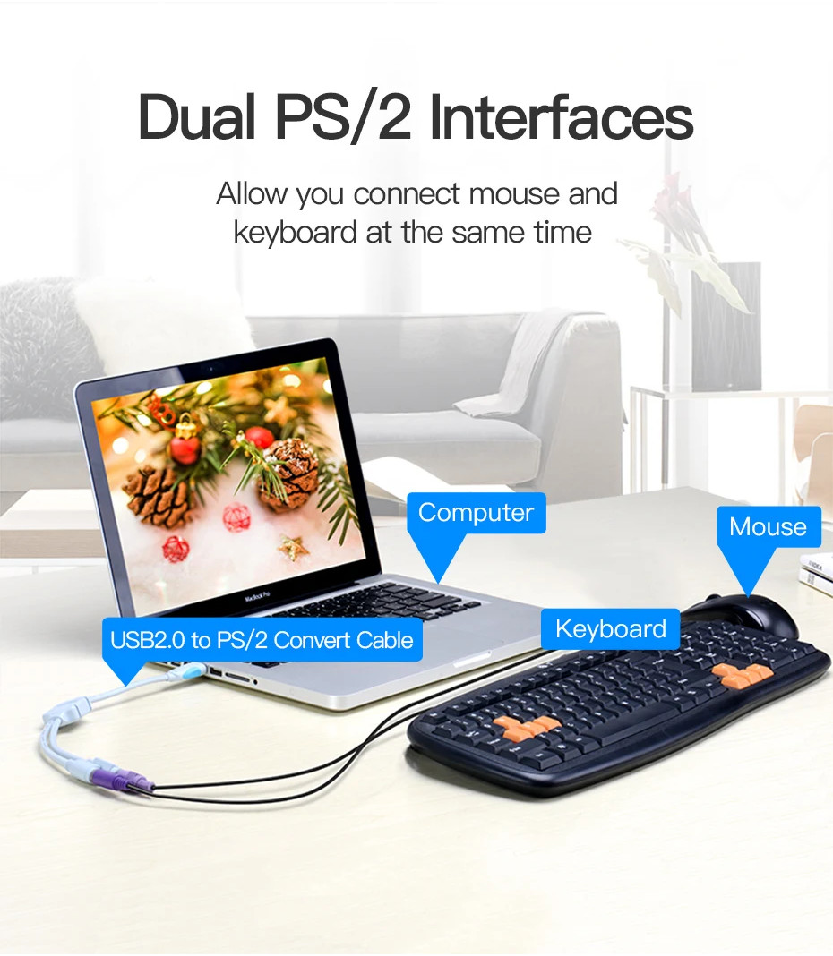 Vention USB to PS2 Converter Cable USB Male to PS/2 Female Adapter USB ...