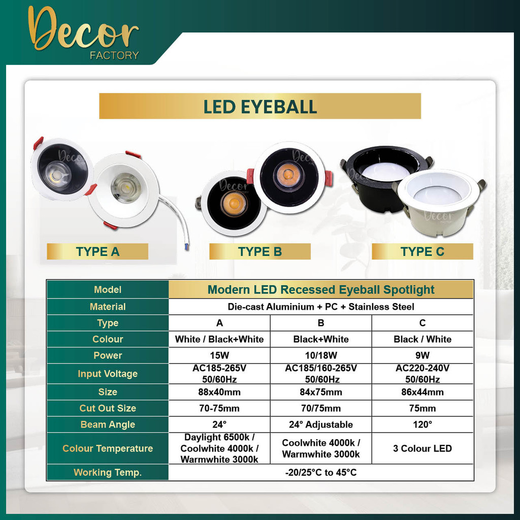 🔥NEW🔥LED Recessed Eyeball Black / White Body 9W / 10W / 15W / 18W with ...