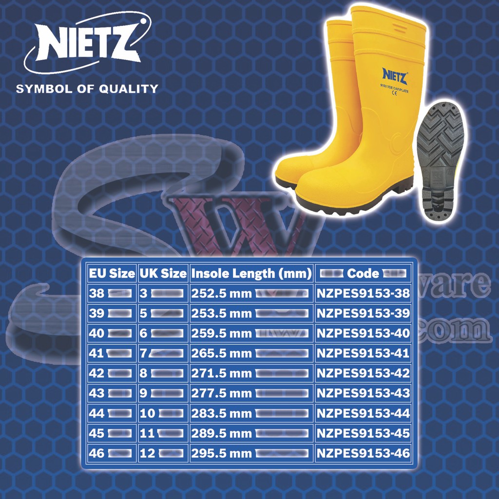NIETZ Heavy Duty Safety Wellington Boots Safety Rubber Shoe PVC #9153 ...