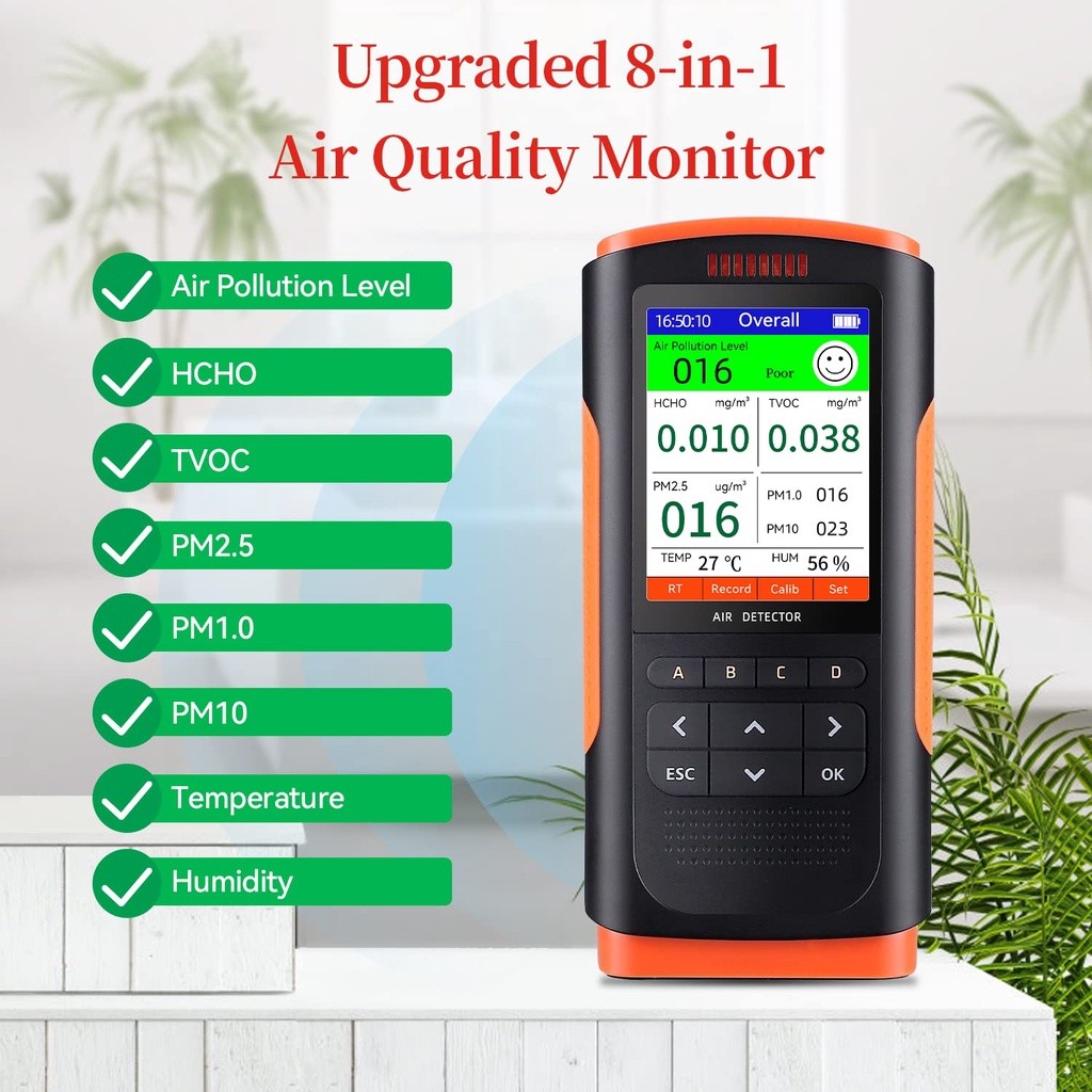 Portable 8-in-1 Air Quality Monitor Air Detector Meter Tester HCHO TVOC ...