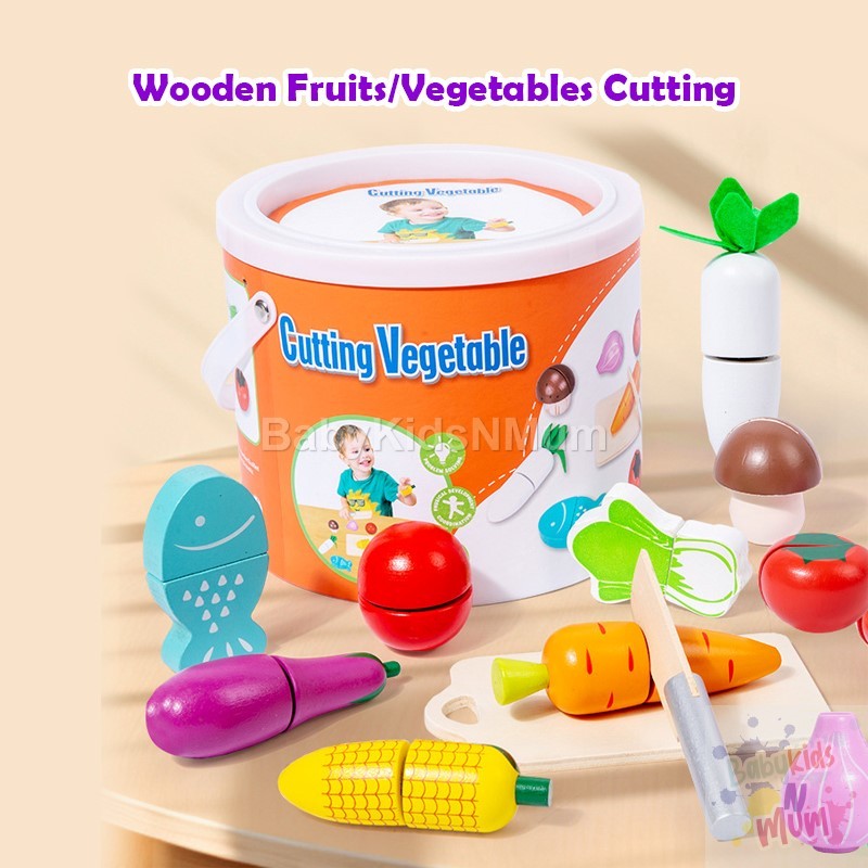 (Minor Defect) Wooden Pretend Play Cutting Food Fruits Vegetable Early ...