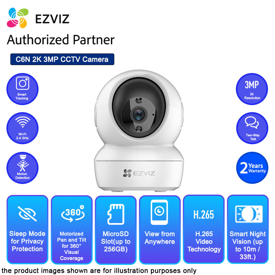 EZVIZ C6N 2K 3MP H.265 Smart Wi-Fi Pan & Tilt CCTV Camera CS-C6N-D0 ...