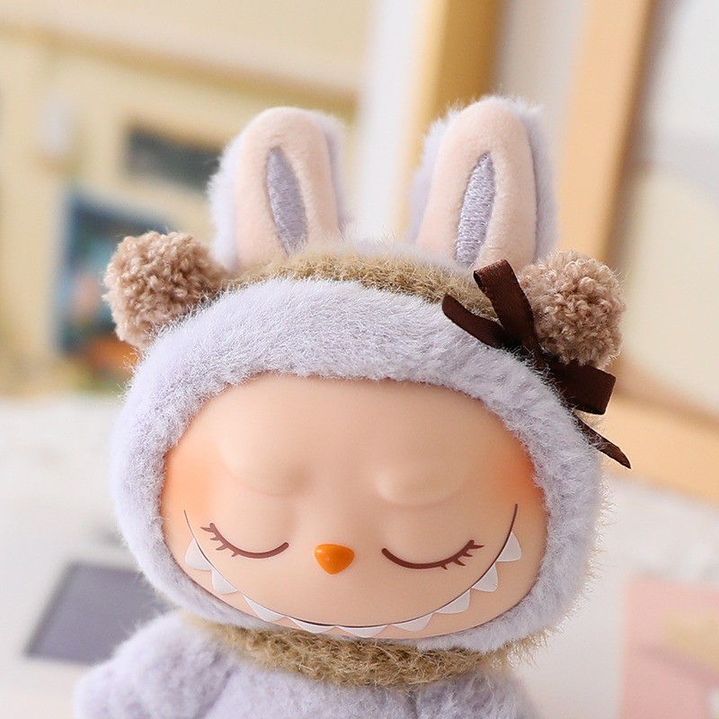 17cm Labubu Doll Clothes Macaron Sitting Party Christmas Checkered Plush Cloak Clothes Labubu V2